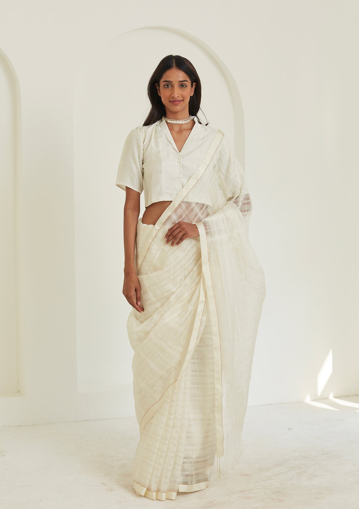 Serenity Ivory Saree | Handloom Sarees - Surmaye